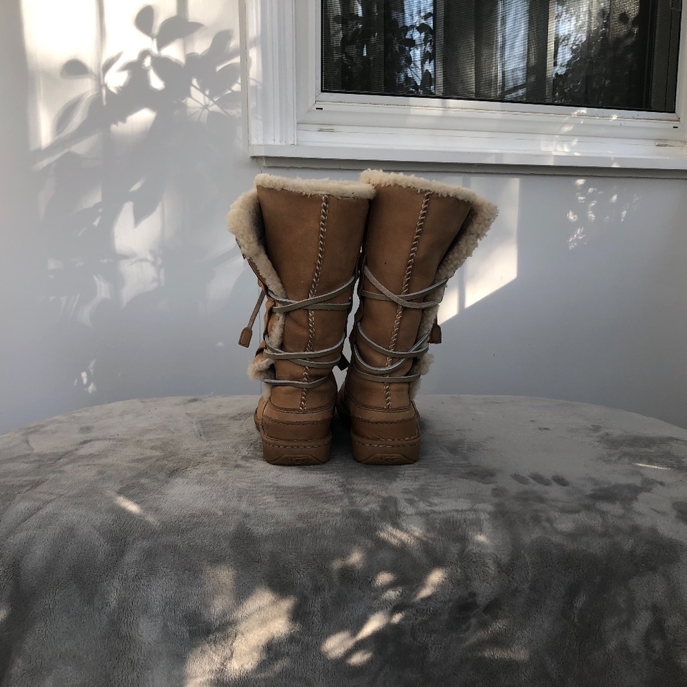 Ugg Tan Tall Leather Wrap Around Tie Boot - Gem